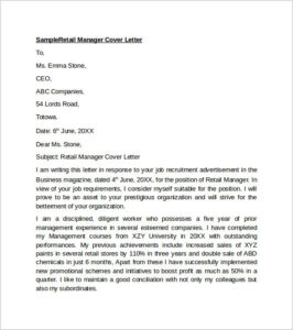 Printable Retail Management Cover Letter Template