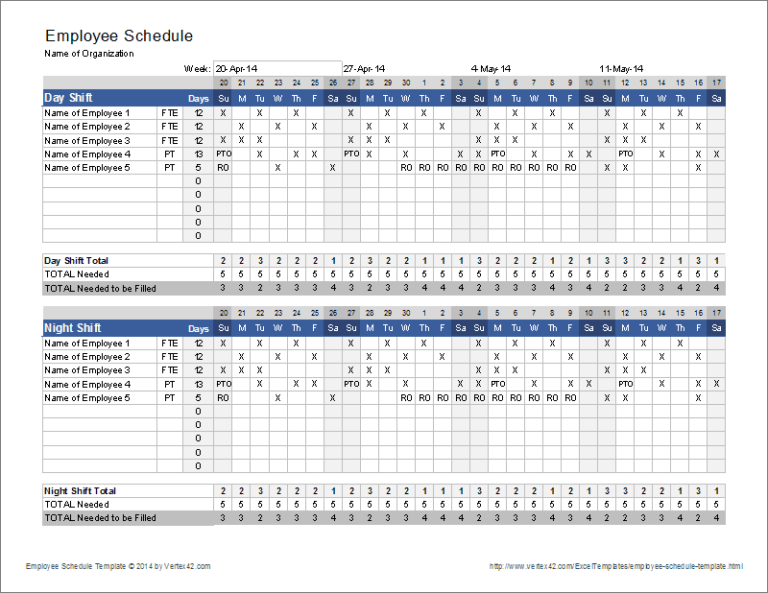 Schedule Template For Employees