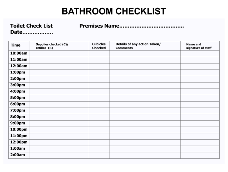 Shower Schedule Template