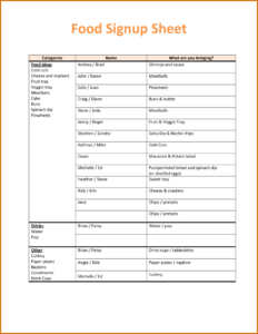 Sign-up Sheet Template For Food
