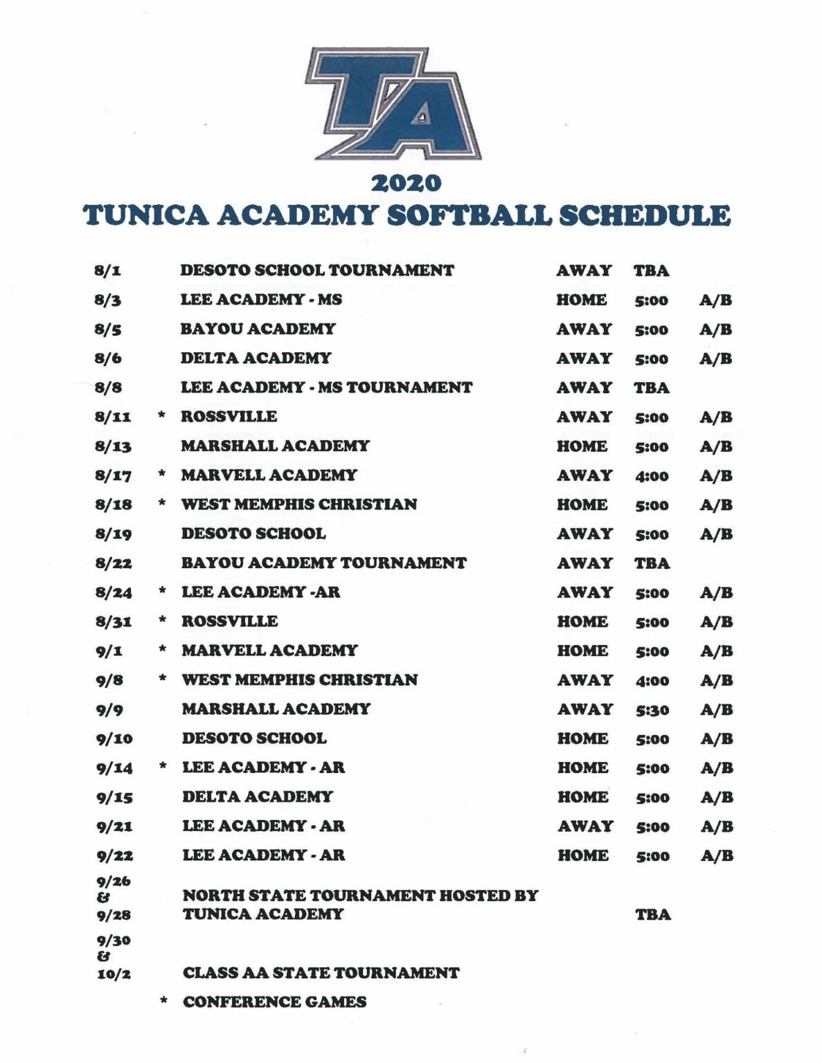 Softball Schedule Template