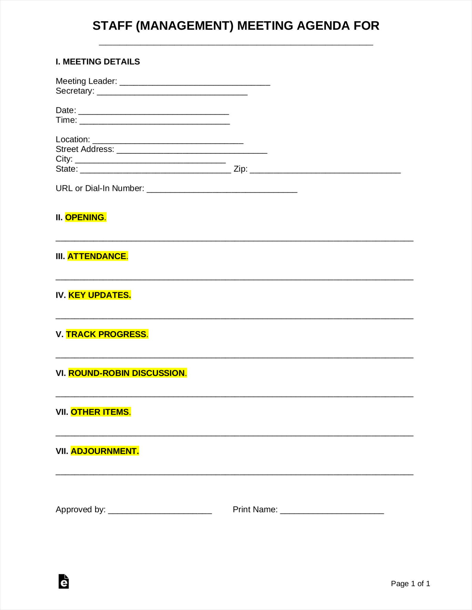Free Printable Staff Meeting Agenda Template