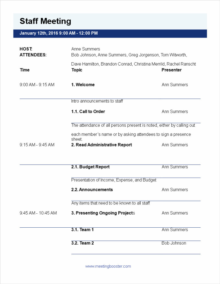 Free Printable Team Meeting Agenda Template