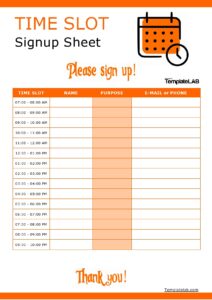 Time Slot Sign-up Sheet Template