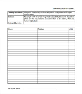Training Sign-in Sheet Template