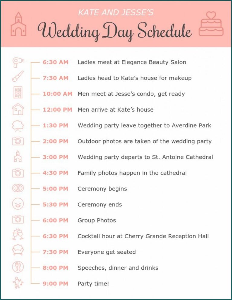 Wedding Day Time Schedule Template
