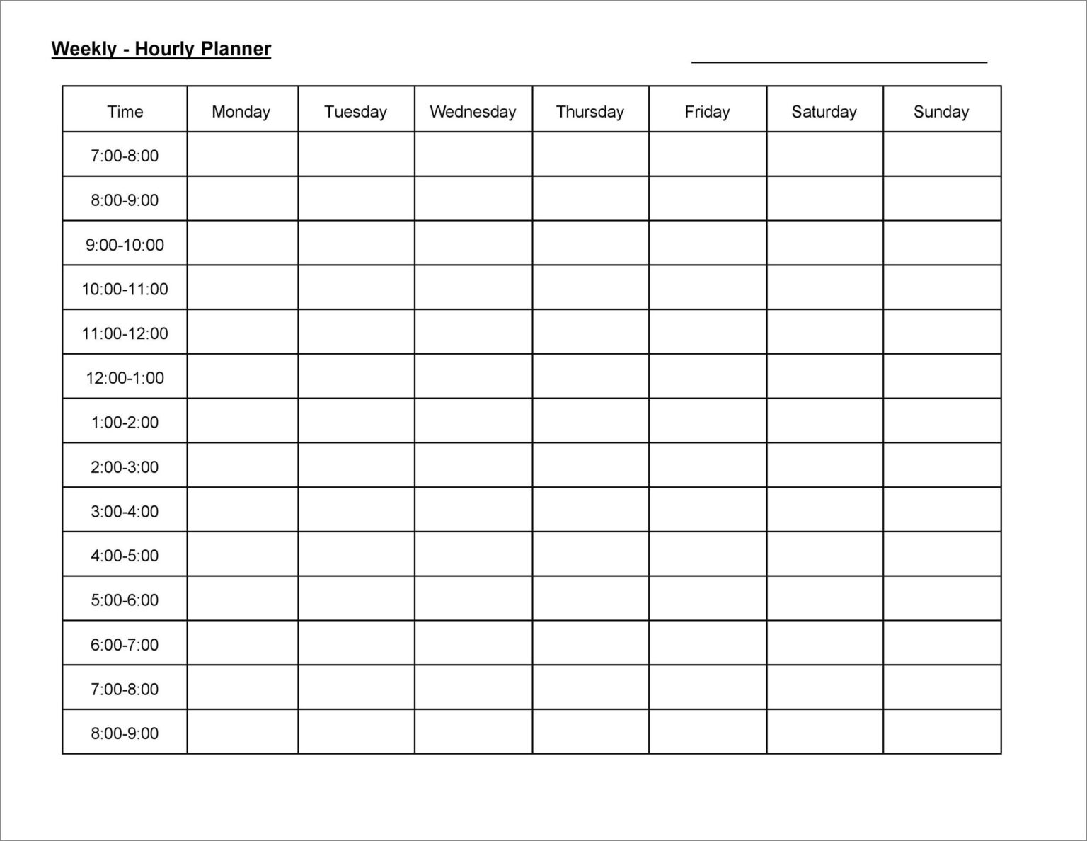 Printable Weekly Schedule Template With Hours