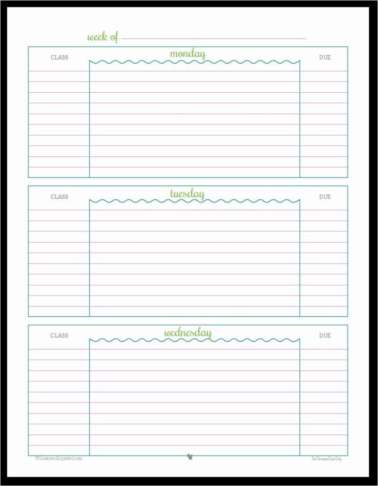 Free Printable Weekly Student Planner Template