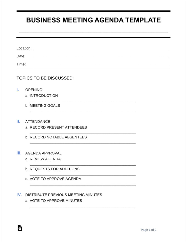 Free Printable Work Meeting Agenda Template
