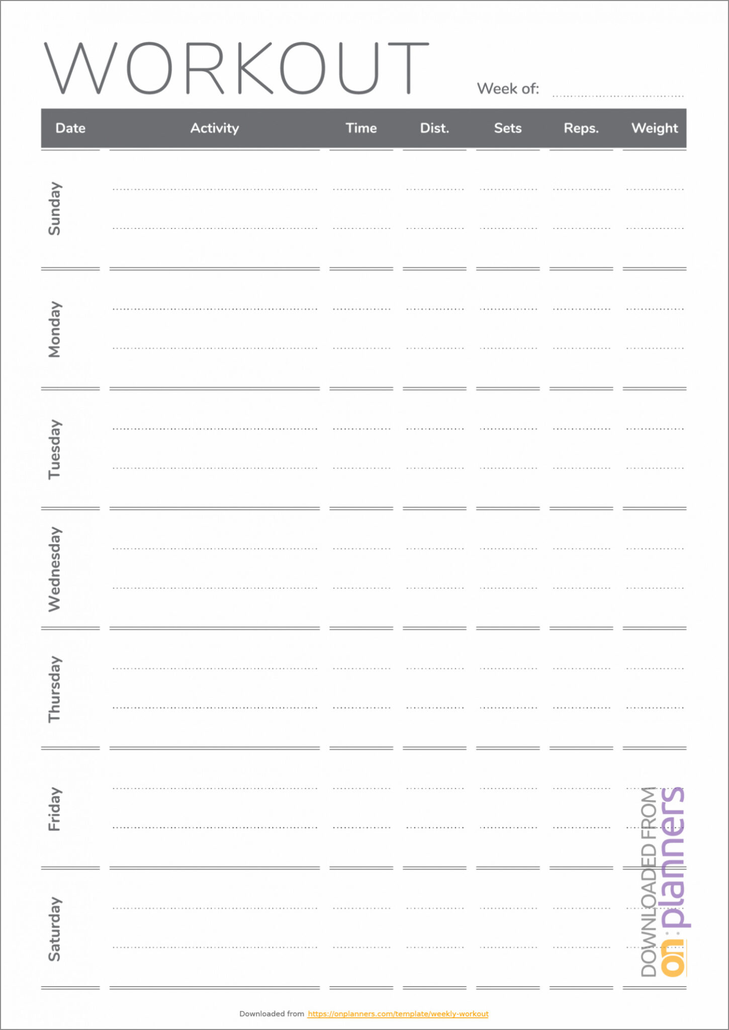Free Printable Work Out Schedule Template