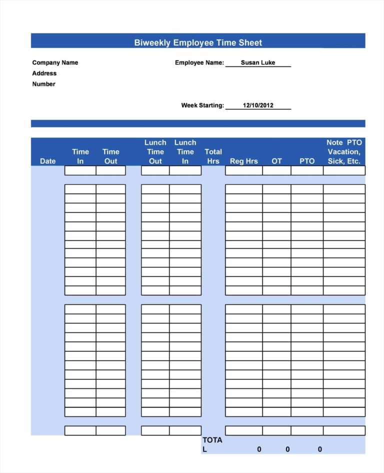 Free Printable Work Timesheet Template