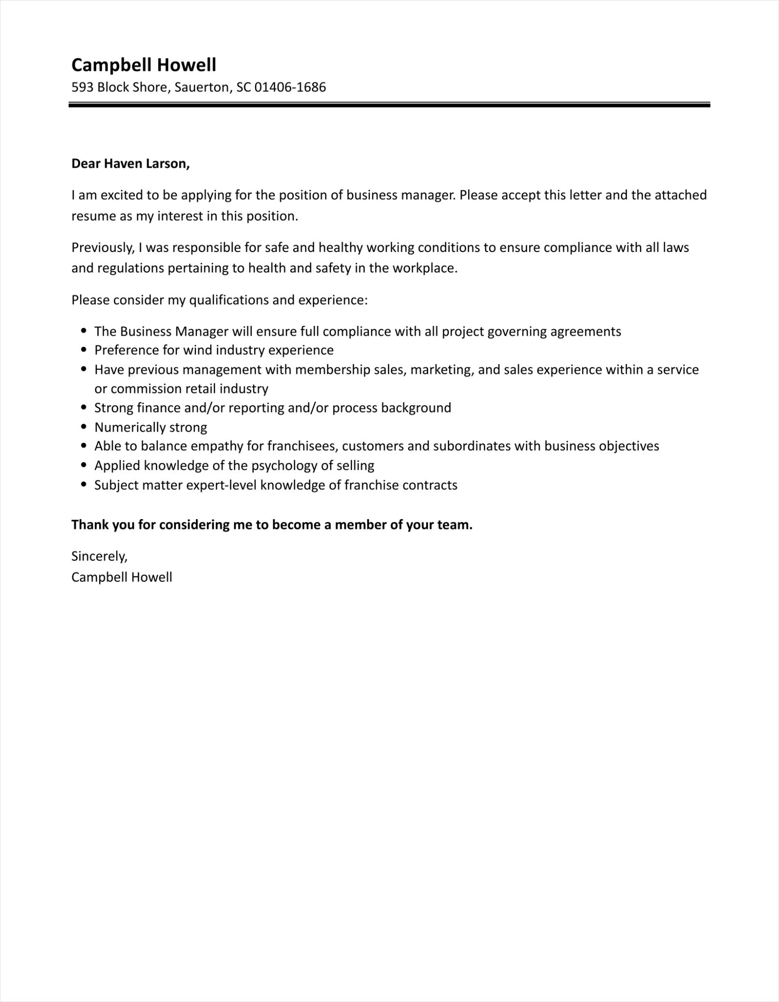 Printable Executive Manager Cover Letter Template