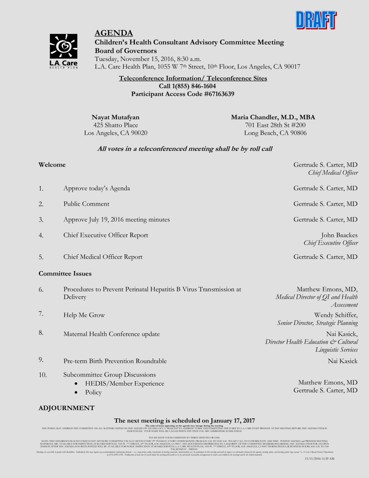 Free Printable Executive Meeting Agenda Template