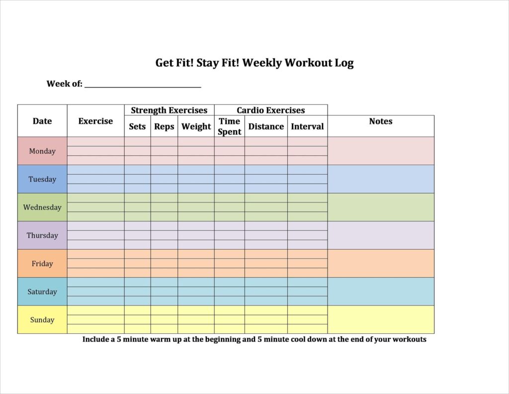 Free Printable Exercise Schedule Template