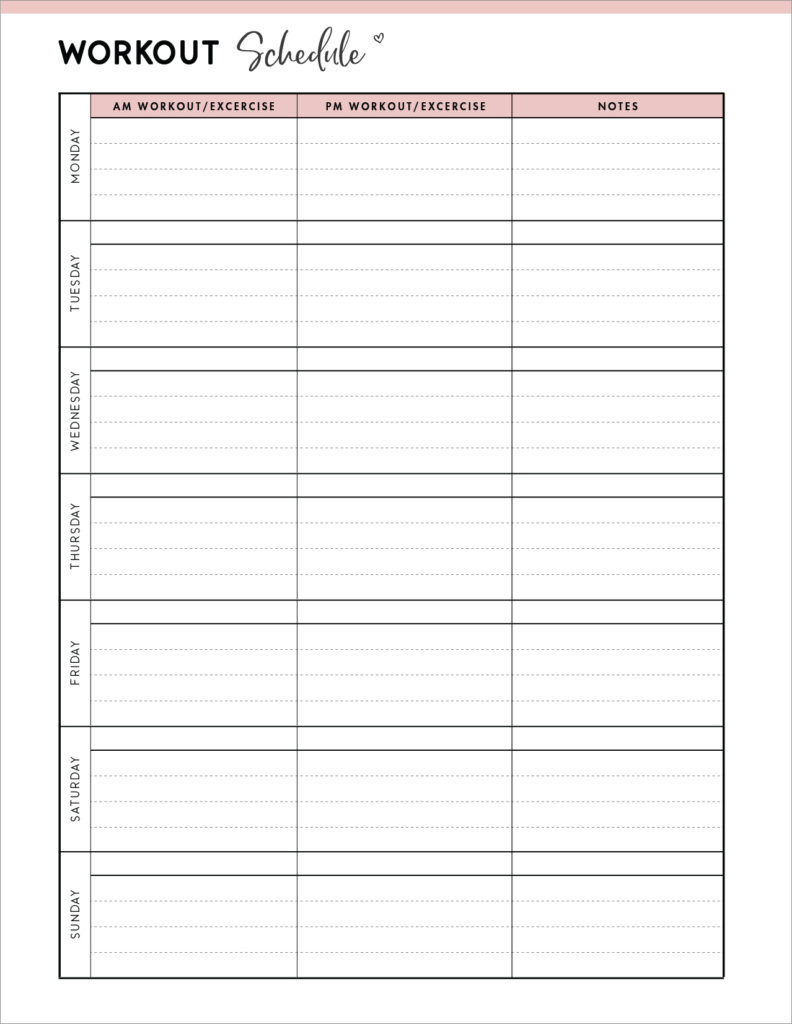 Free Printable Exercise Schedule Template