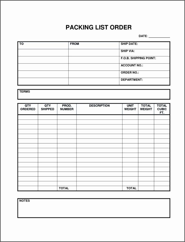 Printable Export Packing List Template
