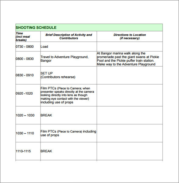 Printable Film Production Schedule Template Printable Film Production Schedule Template