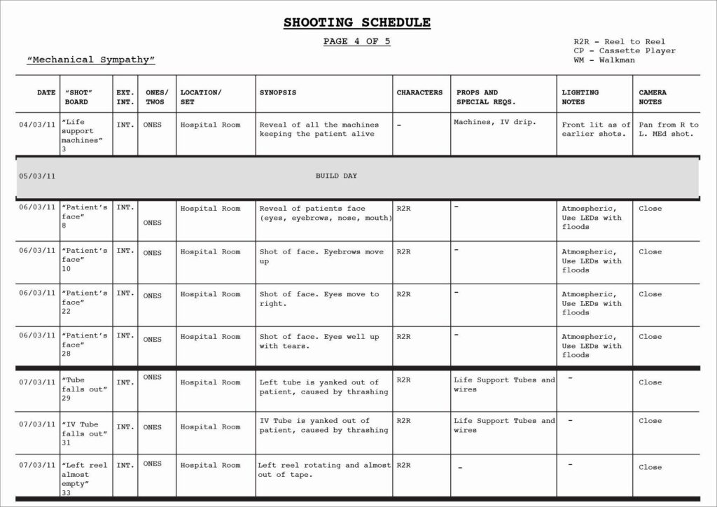 Printable Film Schedule Template