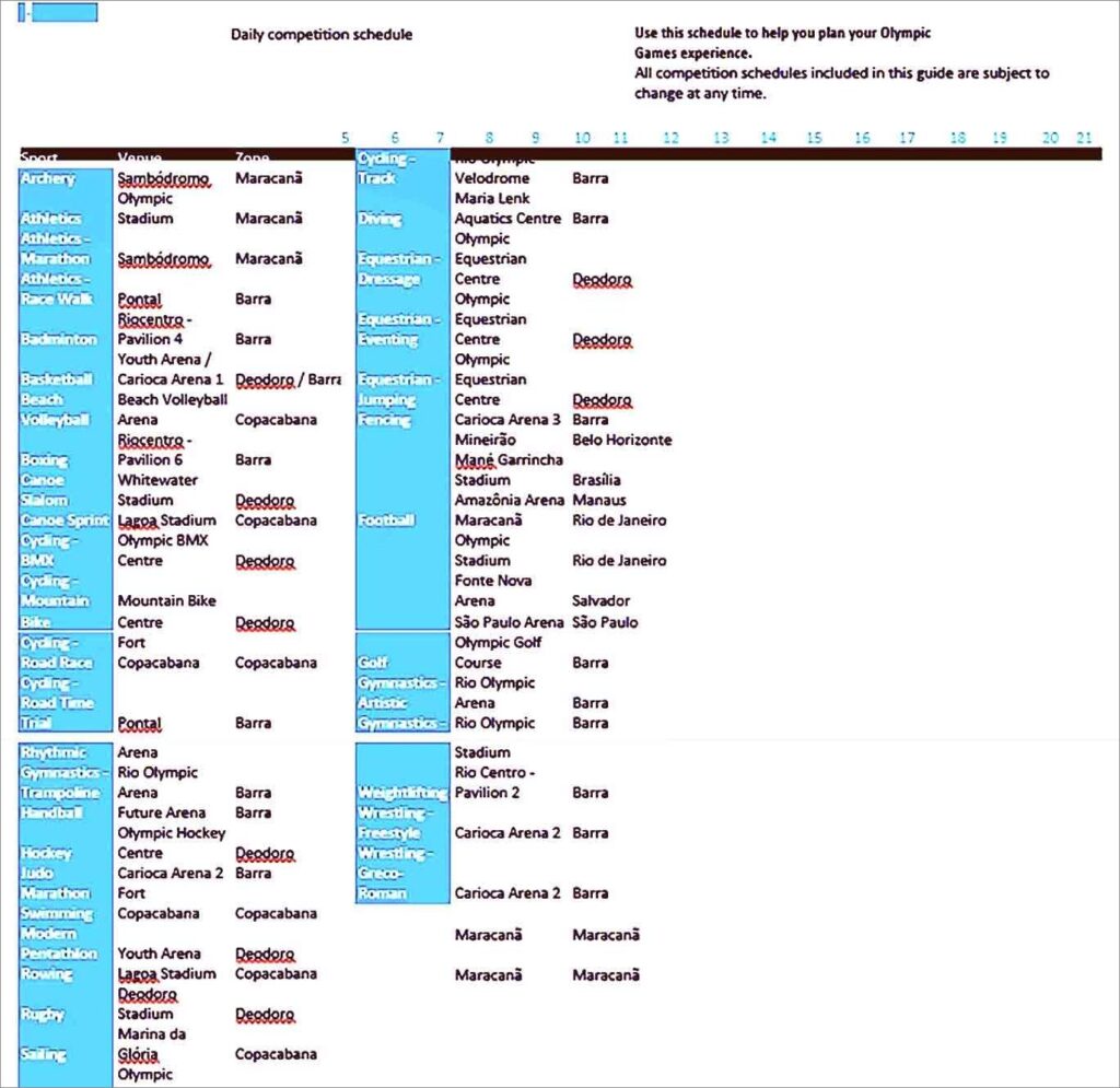 Printable Game Schedule Template