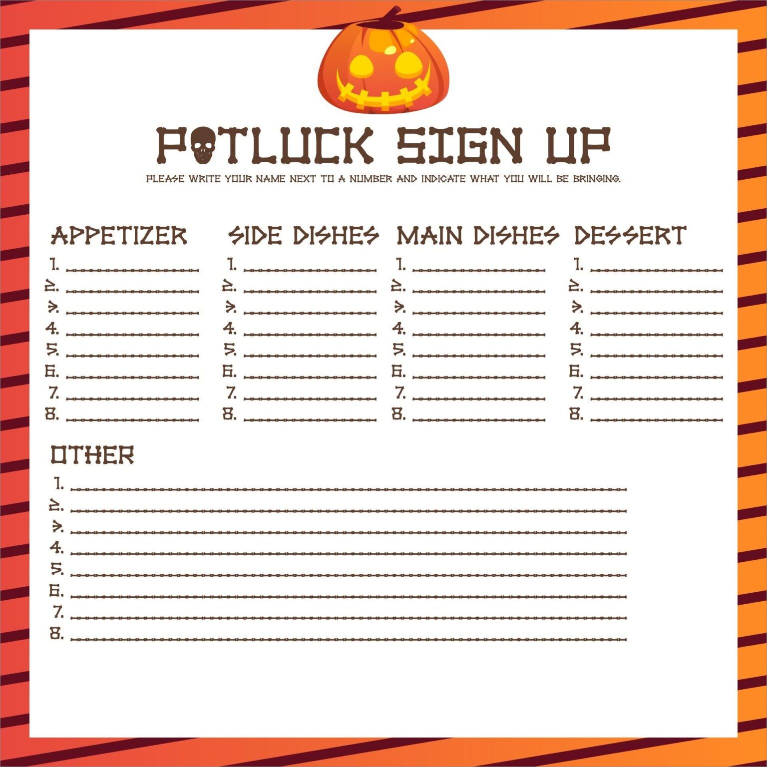 Halloween Potluck Sign-up Sheet Template
