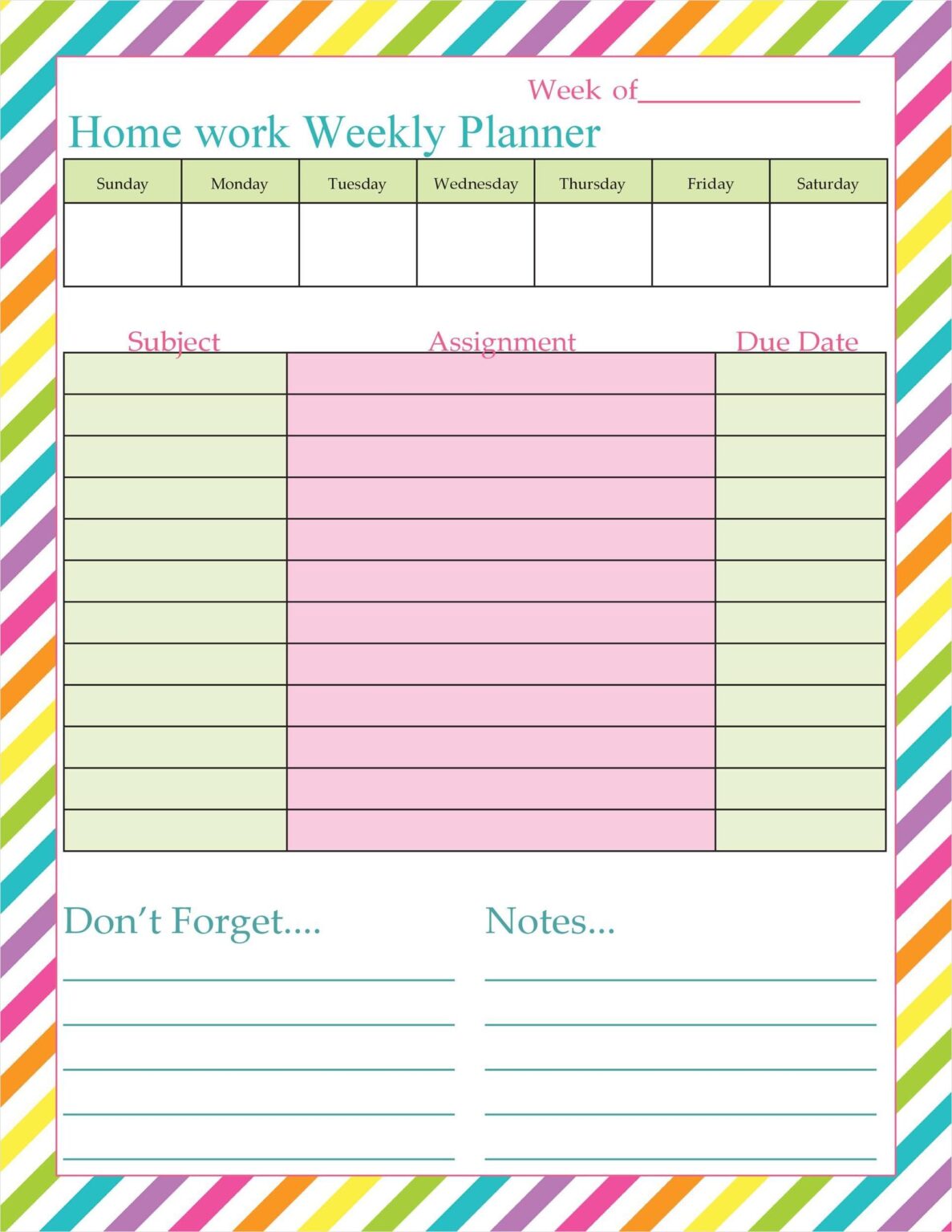 Free Printable Homework Planner Template