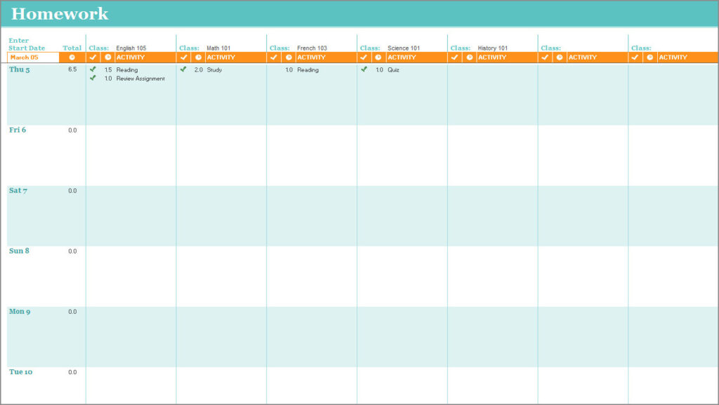 Free Printable Homework Schedule Template