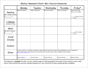 Free Printable Homework Schedule Template