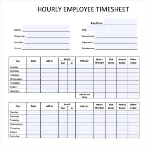 Free Printable Hourly Employee Timesheet Template