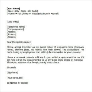 Human Resources Resignation Letter Template