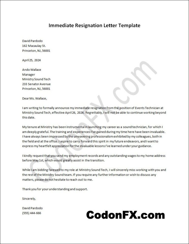 Immediate Resignation Letter Template (with Sample)