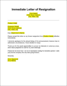Immediate Resignation Letter Template (with Sample)
