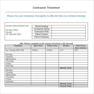 Printable Independent Contractor Timesheet Template