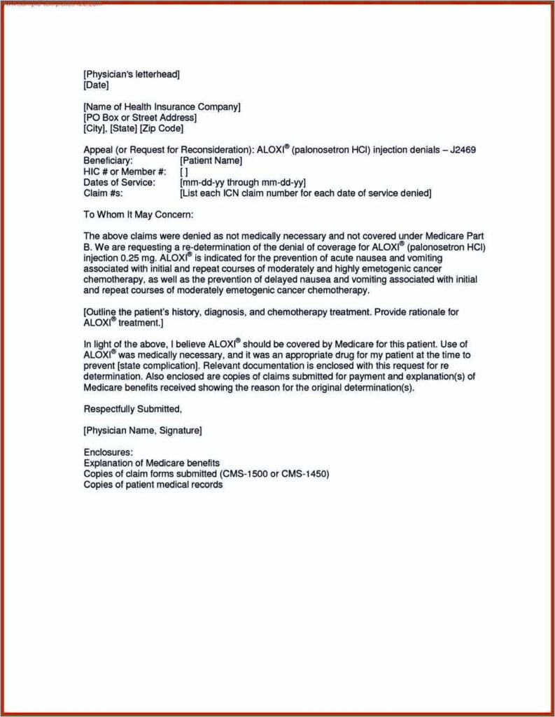 Printable Insurance Company Appeal Letter Template