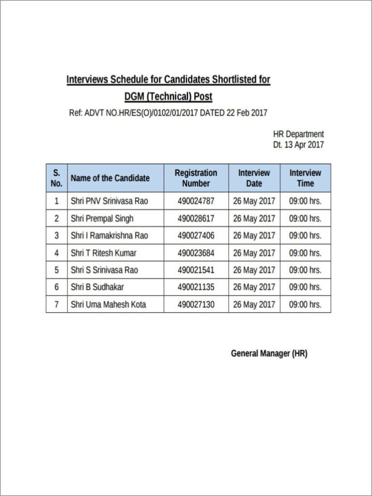 Printable Interview Schedule Template