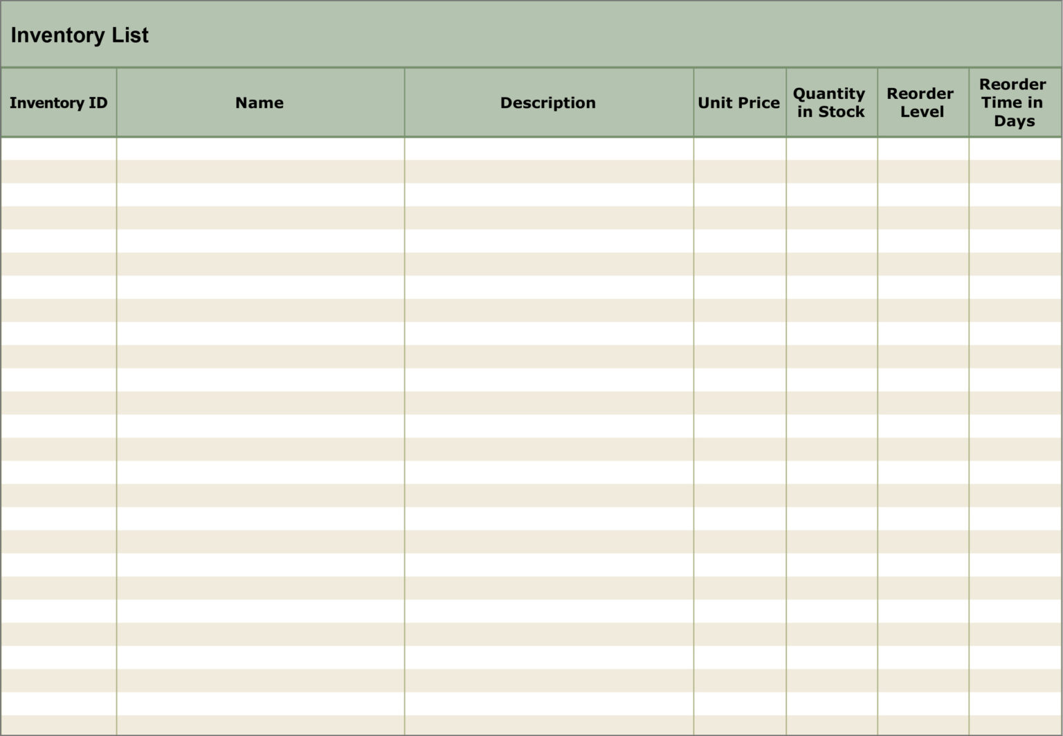 Printable Inventory Checklist Template