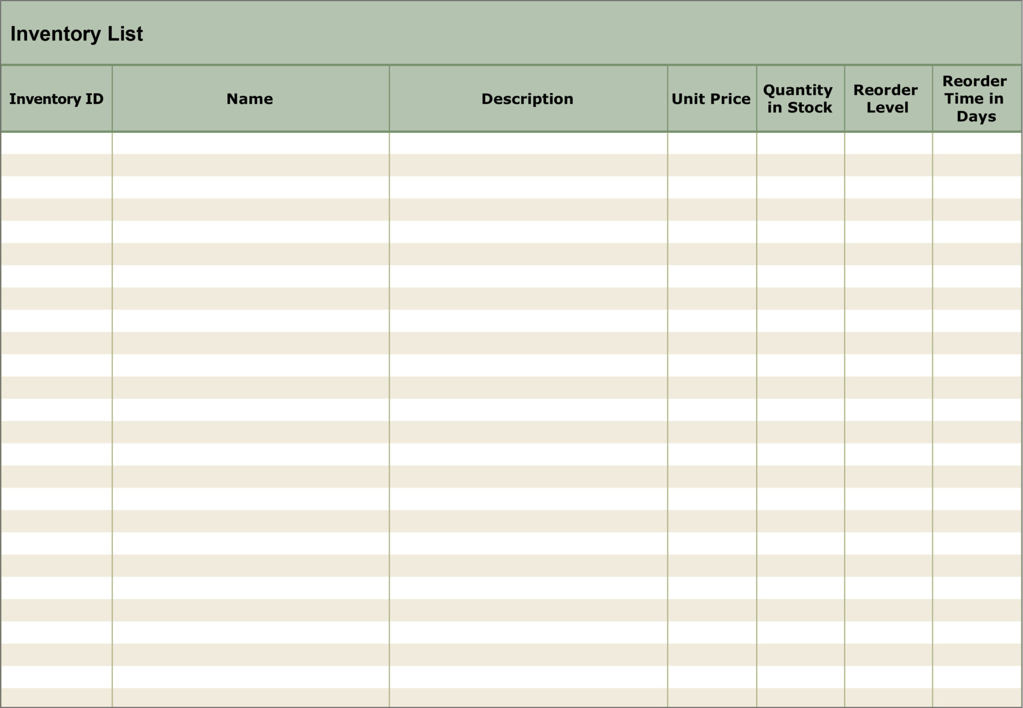 Printable Inventory Checklist Template
