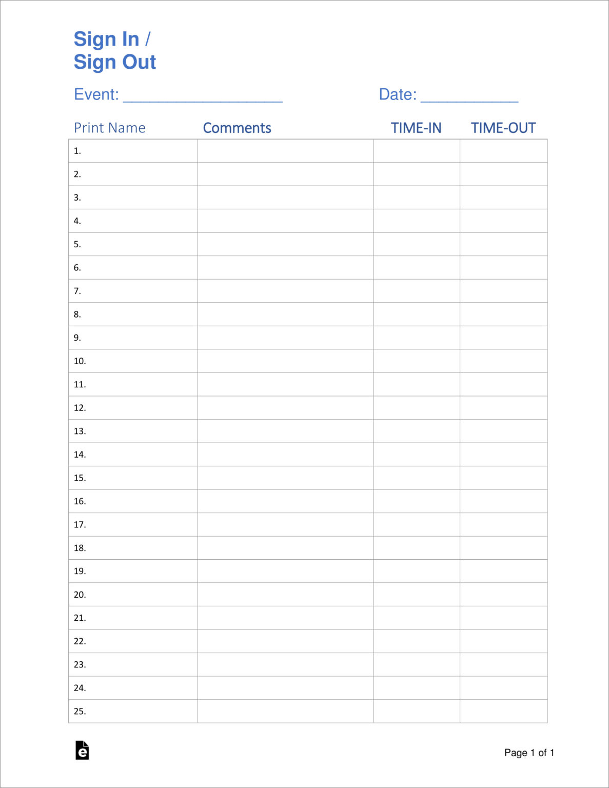Free Printable Job Fair Sign-in Sheet Template