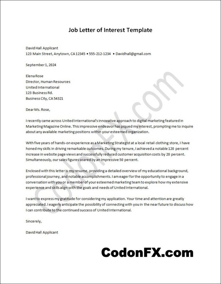 Job Letter of Interest Template (With Sample)