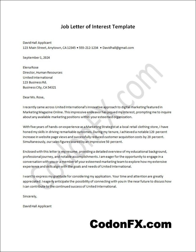 Job Letter of Interest Template (With Sample)