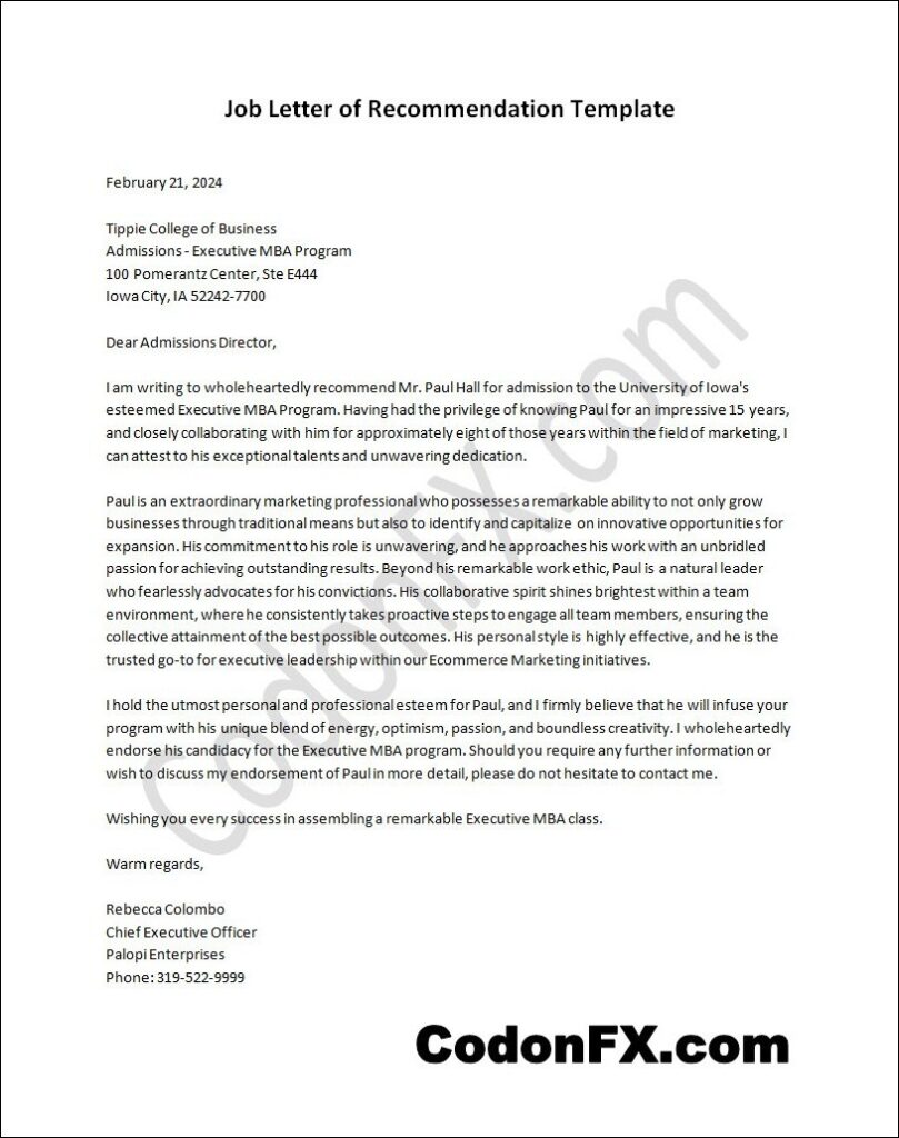 Job Letter of Recommendation Template (Ready To Use)