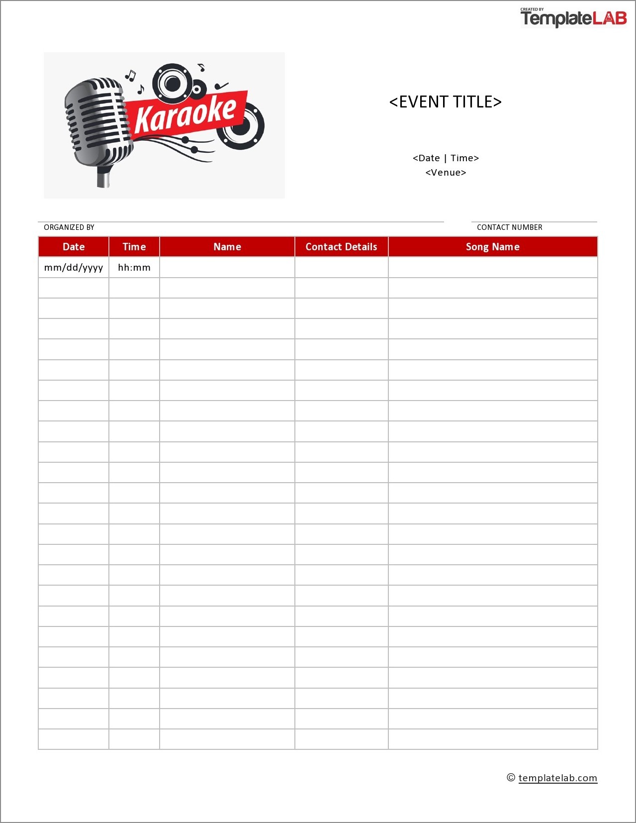 Printable Karaoke Sign up Sheet Template