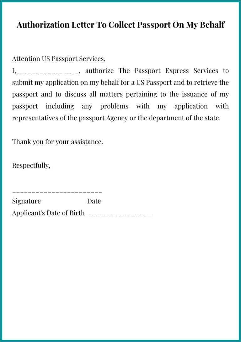 Letter Of Authorization Template To Pick Up Passport