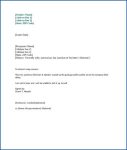 Letter of Authorization to Pick Up Document