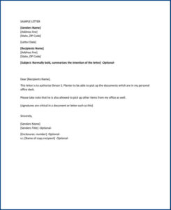 Letter of Authorization to Pick Up Document