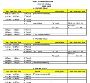 Printable Lunch Schedule Template
