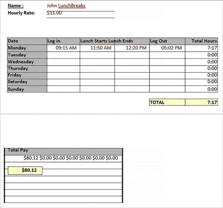 Printable Lunch Schedule Template