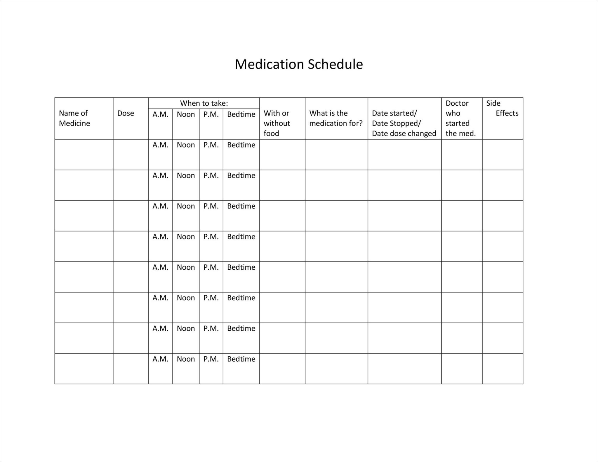 Customizable Medicine Schedule Template