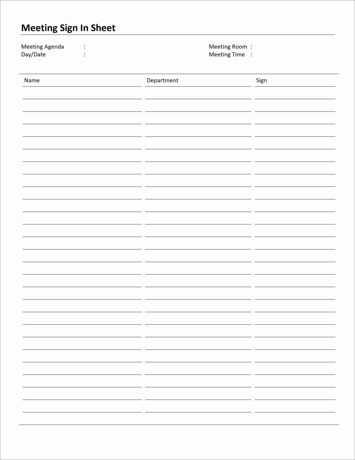 Printable Blank Meeting Sign-in Sheet Template