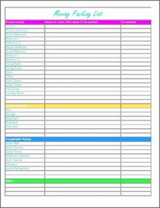 Free Printable Moving Packing List Template