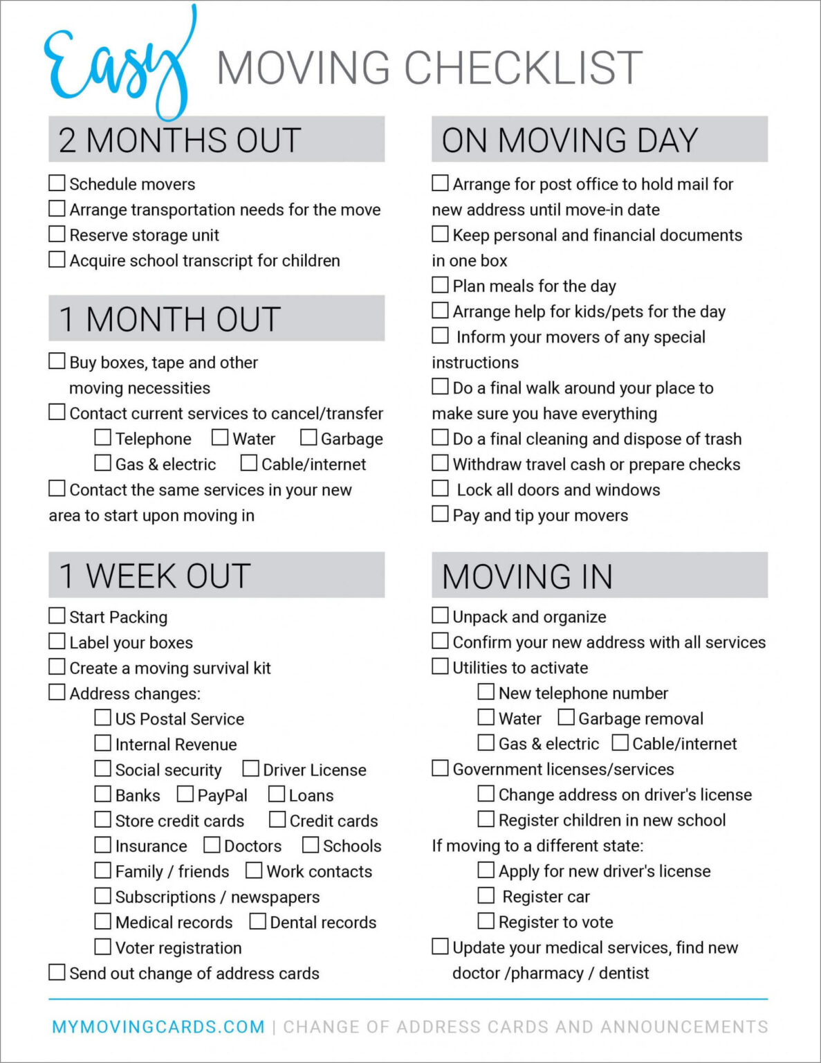 Free Printable Moving Packing List Template